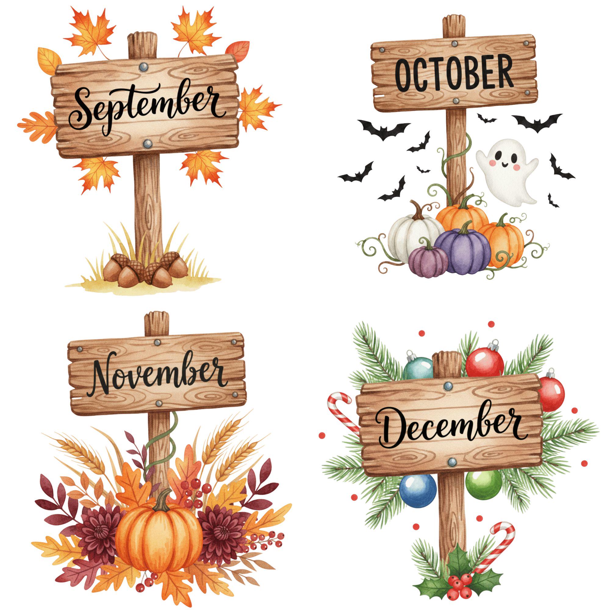 Months of the Year Clipart, Watercolor Months, Planner Clipart ...