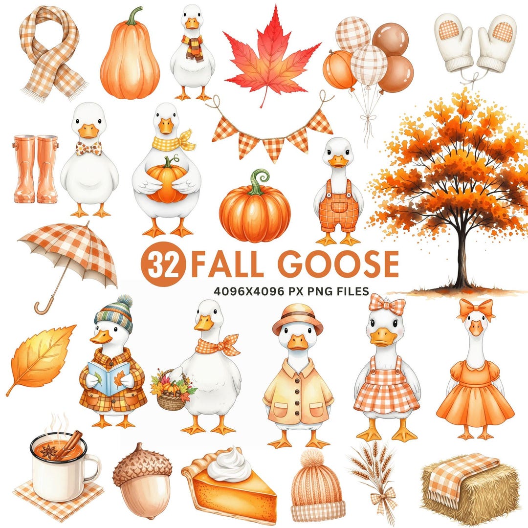 Watercolor Fall Goose Clipart, Cute Goose PNG, Silly Goose PNG, Autumn ...