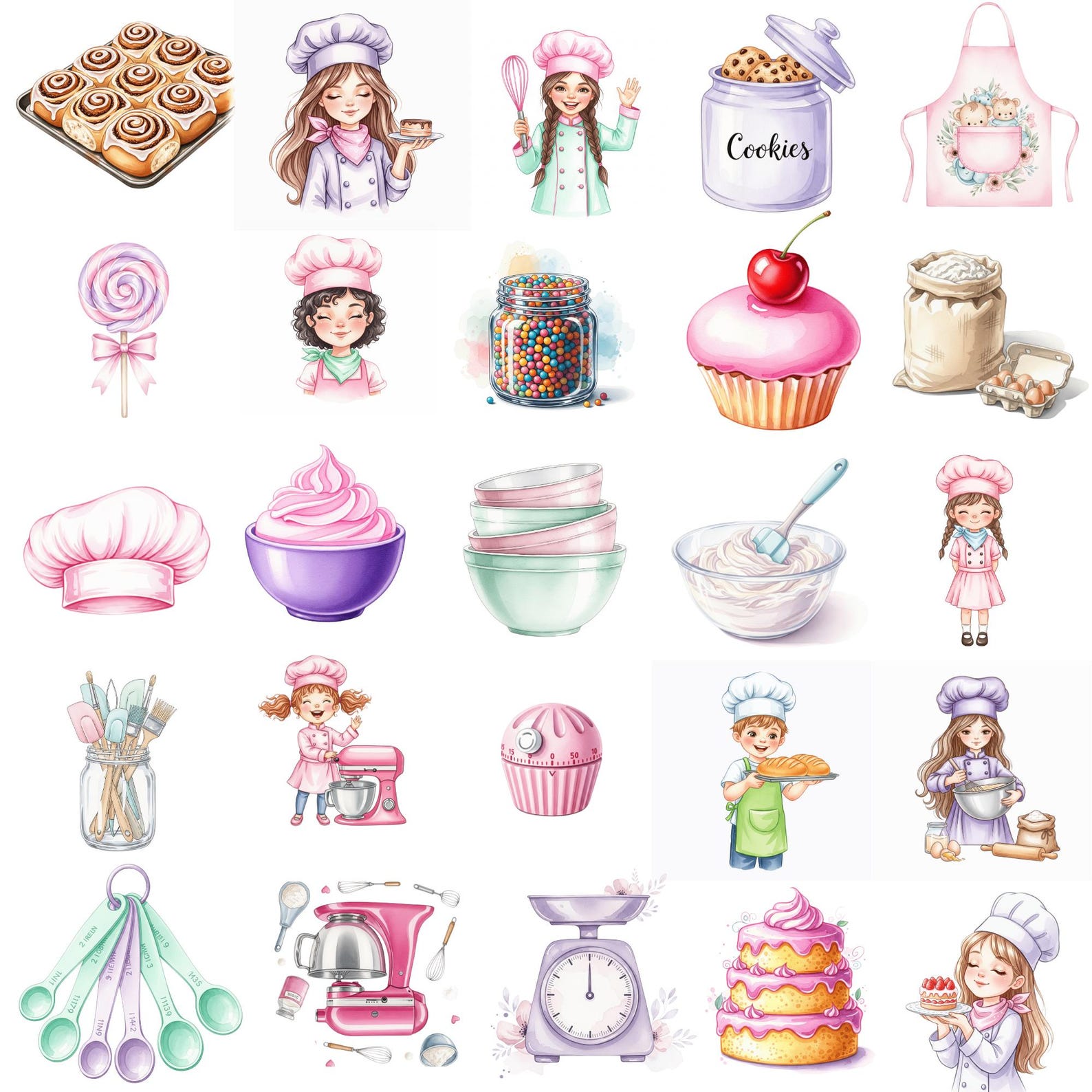 Pastel Bakery Clipart Bundle: Watercolor Baking PNG (commercial Use ...