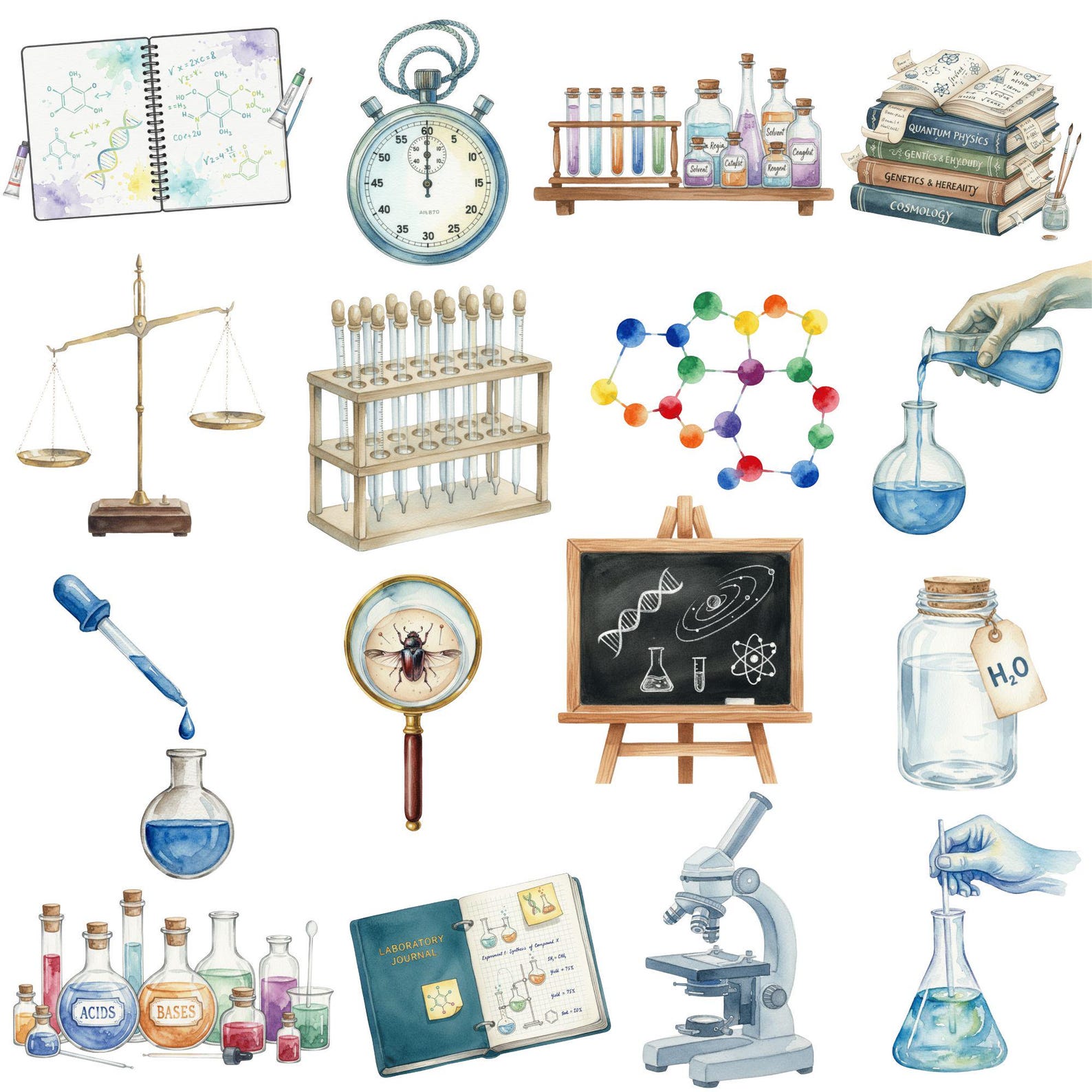 Watercolor Science Lab Clipart, Laboratory Illustrations, Chemistry PNG ...
