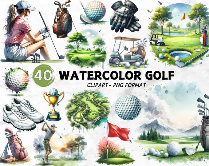 Watercolor Golf Clipart: Sports PNG Images (300 DPI) - Etsy Canada