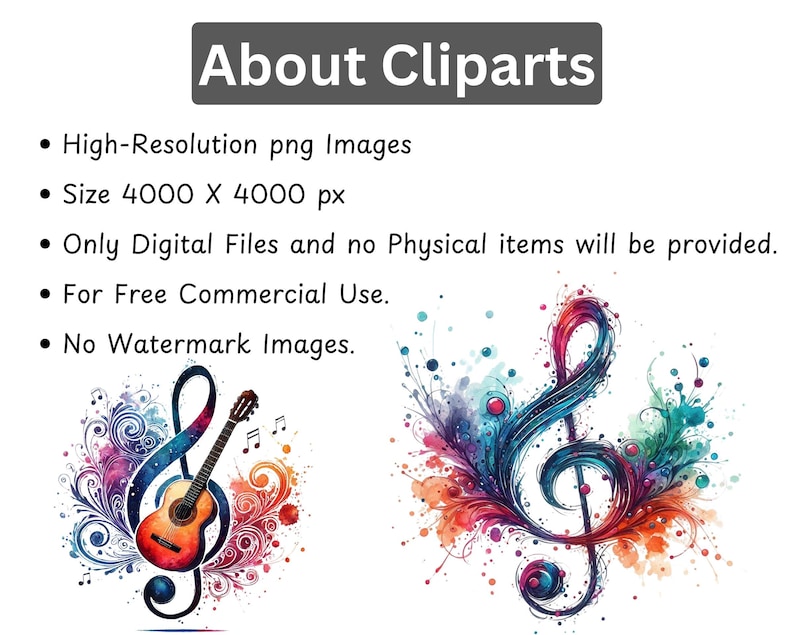 Music Notes Clipart Bundle, Watercolor Music Notes PNG, Treble Clef ...