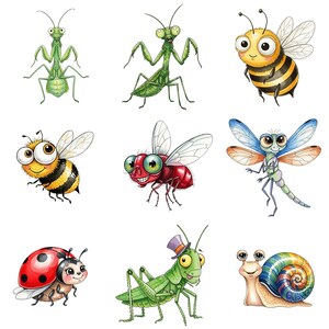 Watercolor Insects Clipart: Whimsical Bugs PNG (digital Download, 50 ...