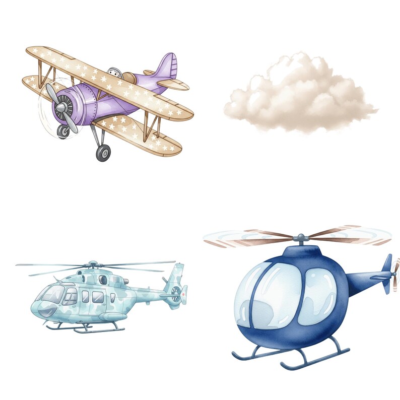 Watercolor Air Transport Clipart, Cute Blue Airplane, Baby Boy Nursery ...