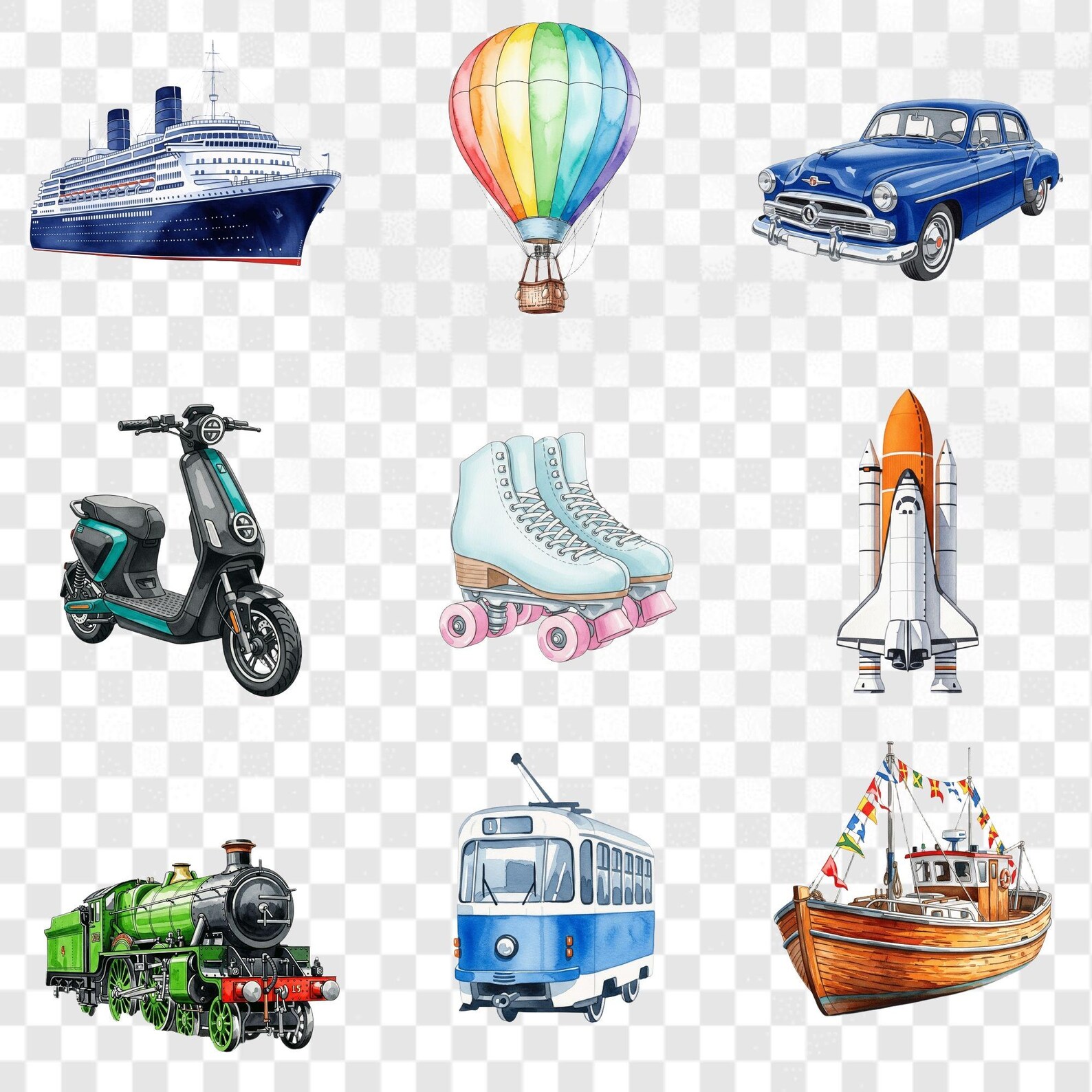Watercolor Transportation Clipart Bundle, Vehicle Clipart, Cute Car PNG ...