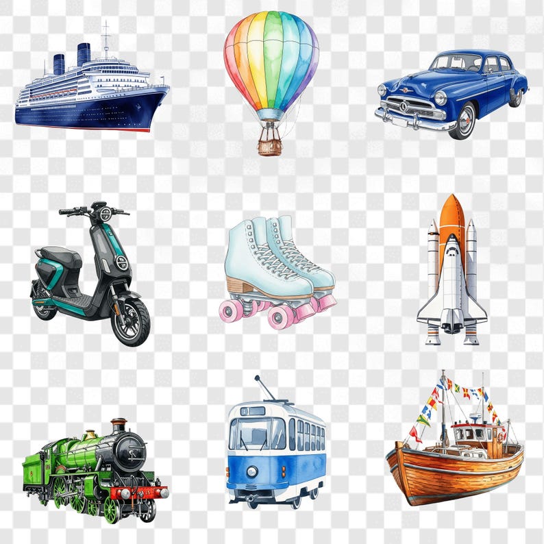 Watercolor Transportation Clipart Bundle, Vehicle Clipart, Cute Car PNG ...