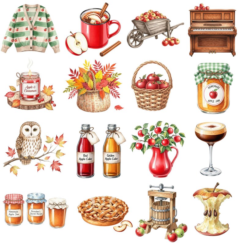 Watercolor Apple Clipart Set: Rustic Orchard Illustrations (PNG Digital ...