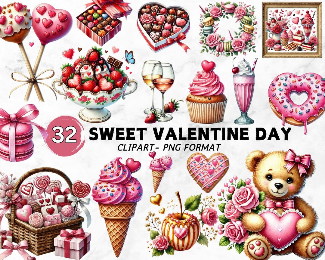Watercolor Sweet Valentine's Day Clipart, Chocolate Clipart, Pink ...