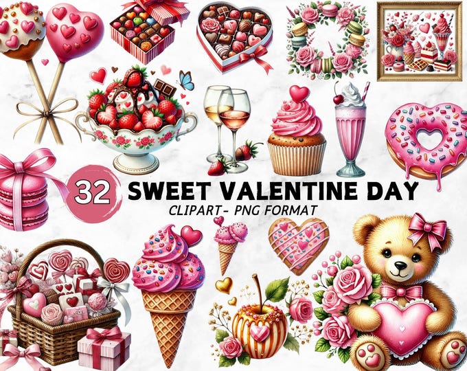 Watercolor Sweet Valentines Clipart, 11 High Quality Pngs, Valentines ...