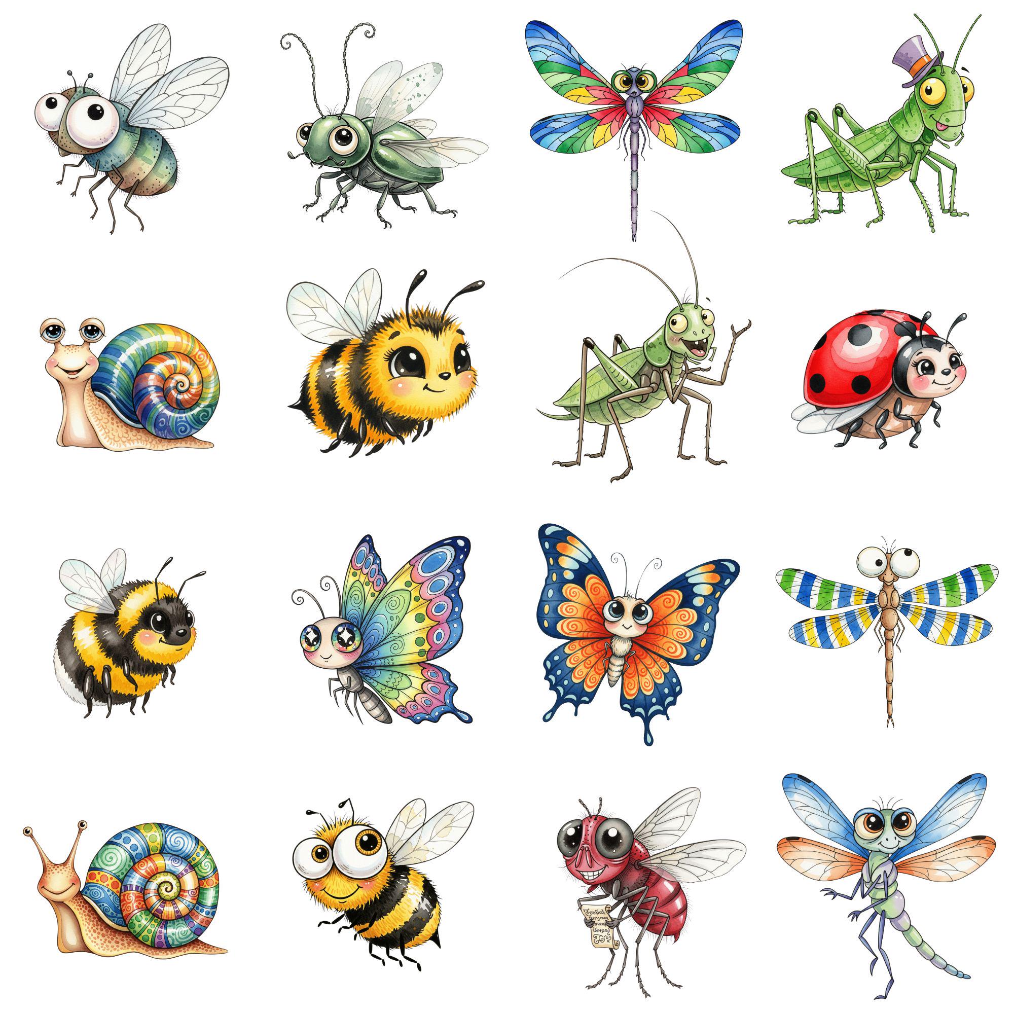 Watercolor Insects Clipart: Whimsical Bugs PNG (digital Download, 50 ...
