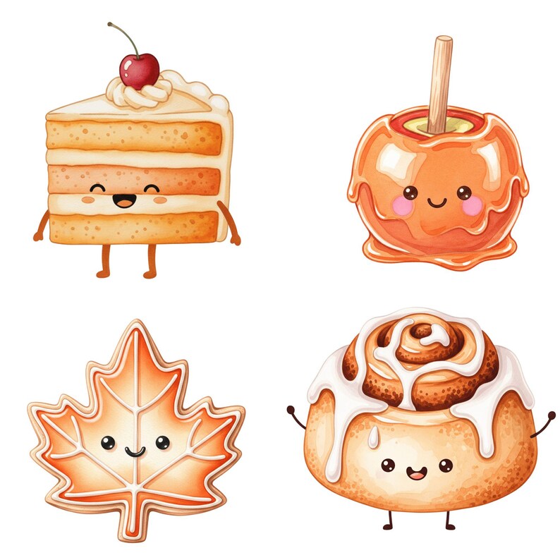 Autumn Sweets Clipart, Watercolor Fall Dessert PNG, Pumpkin Spice ...