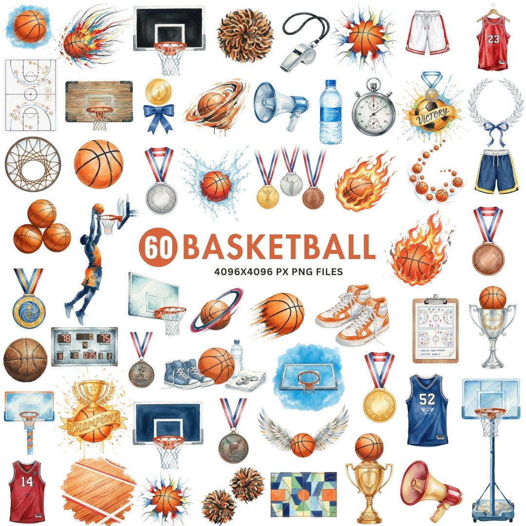 Basketball Clipart, Basketball PNG, Sports Clipart, Watercolor ...