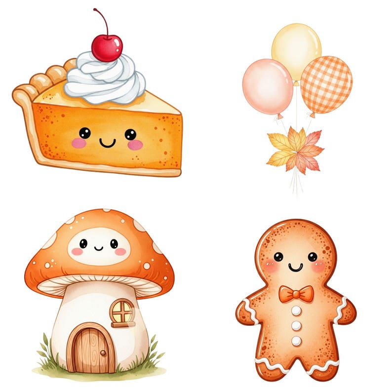 Autumn Sweets Clipart, Watercolor Fall Dessert PNG, Pumpkin Spice ...