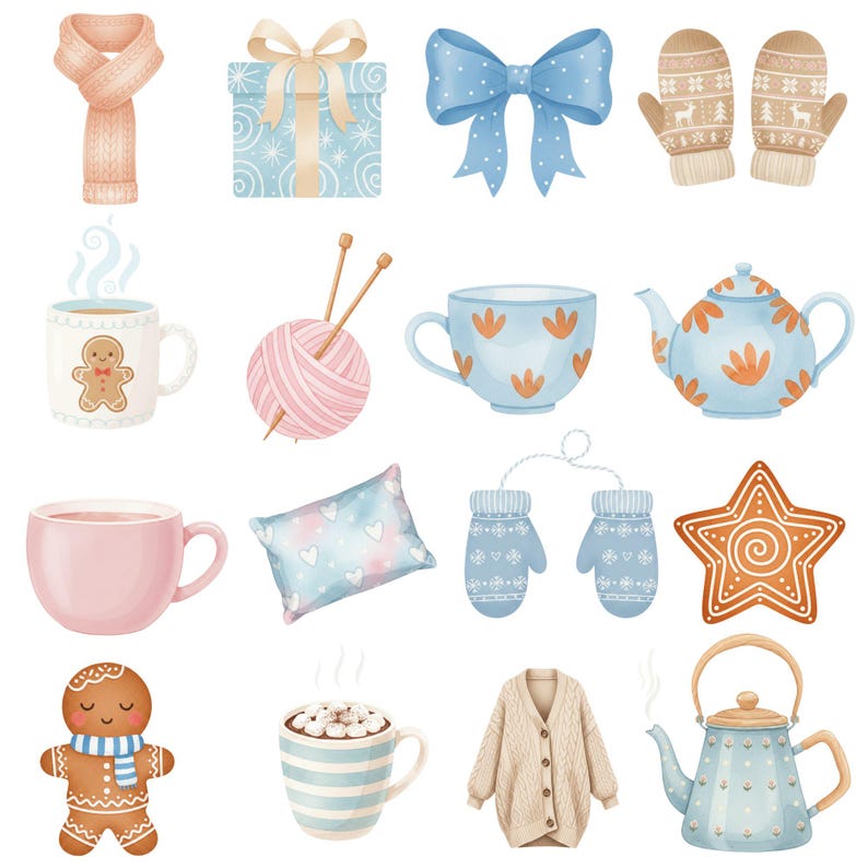 Cozy Winter Clipart, Watercolor Winter Clipart, Winter Wonderland, Cozy ...