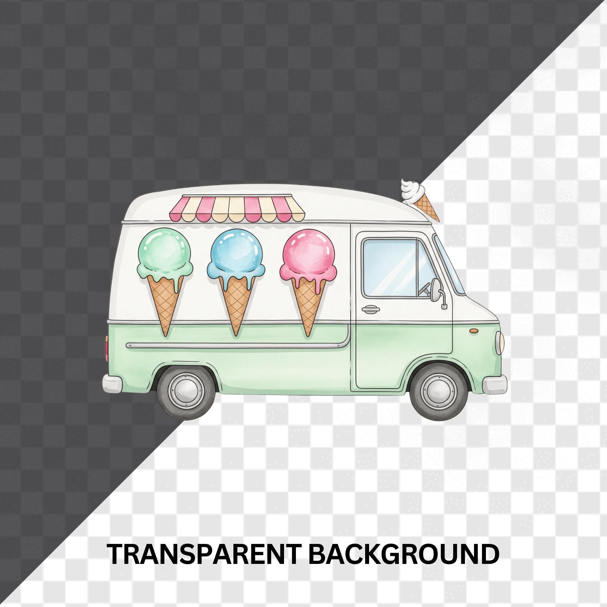 Ice Cream Truck Clipart, Ice Cream Cart Clipart, Watercolor Ice Cream ...
