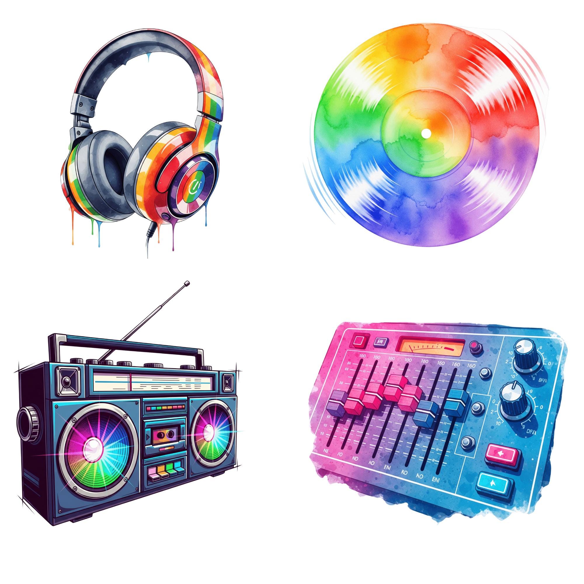 Watercolor Disco Clipart Bundle: Retro Party Graphics (PNG Download - Etsy