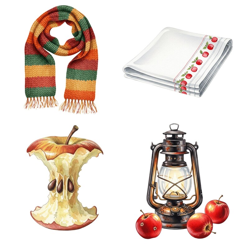 Watercolor Apple Clipart Set: Rustic Orchard Illustrations (PNG Digital ...