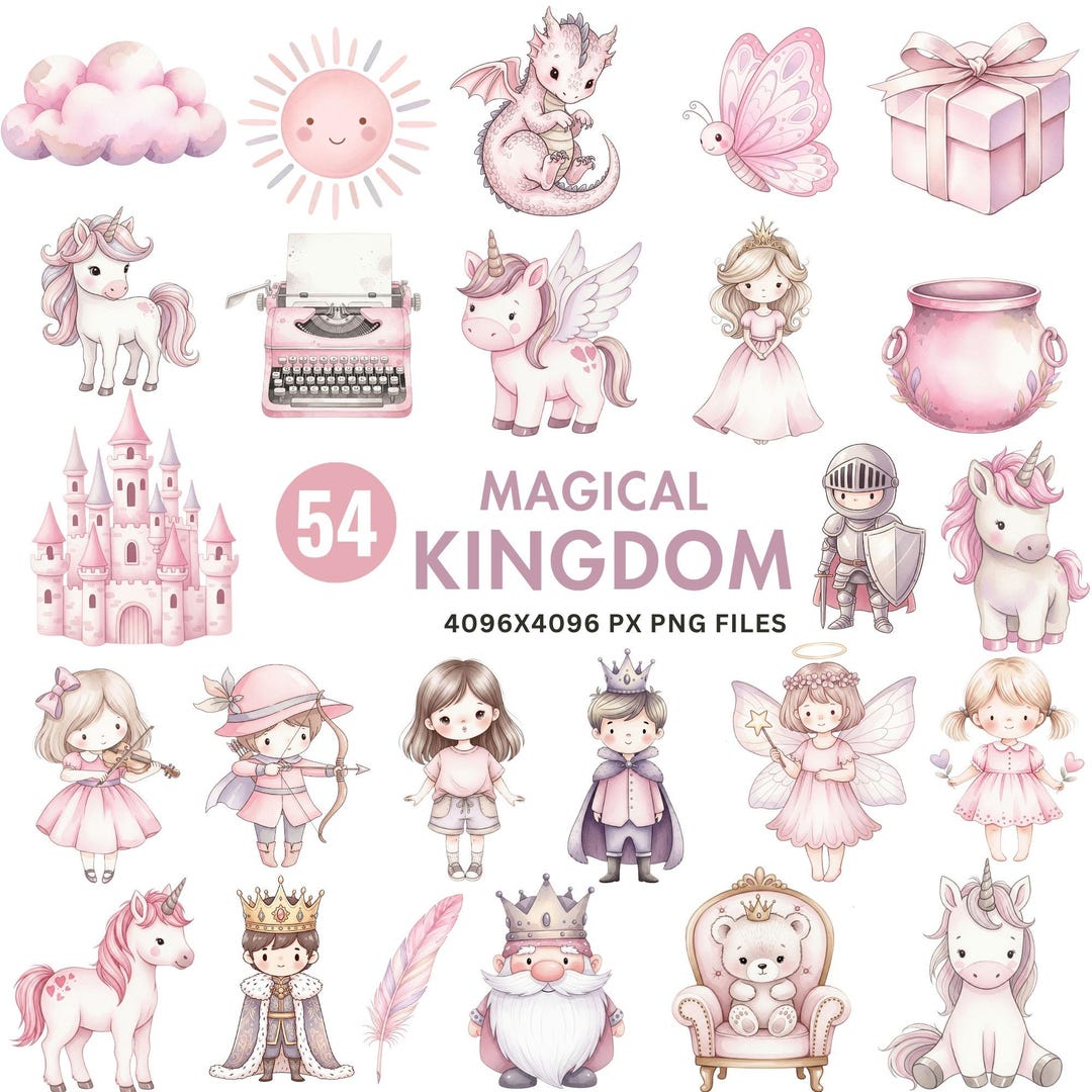 Magical Kingdom Clipart, Cute Princess Clipart, Pink Castle PNG ...