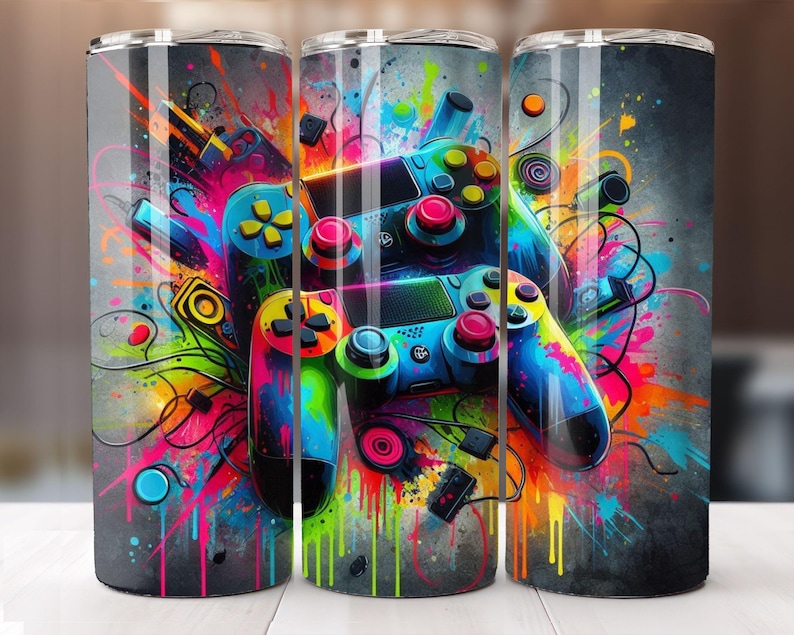 Neon Game Controller Tumbler Wrap: 20 Oz Skinny Sublimation Design ...