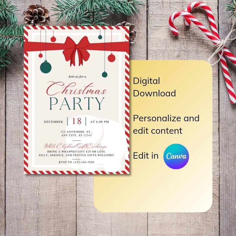 Christmas Party White Elephant Invitation Template - Digital Download ...