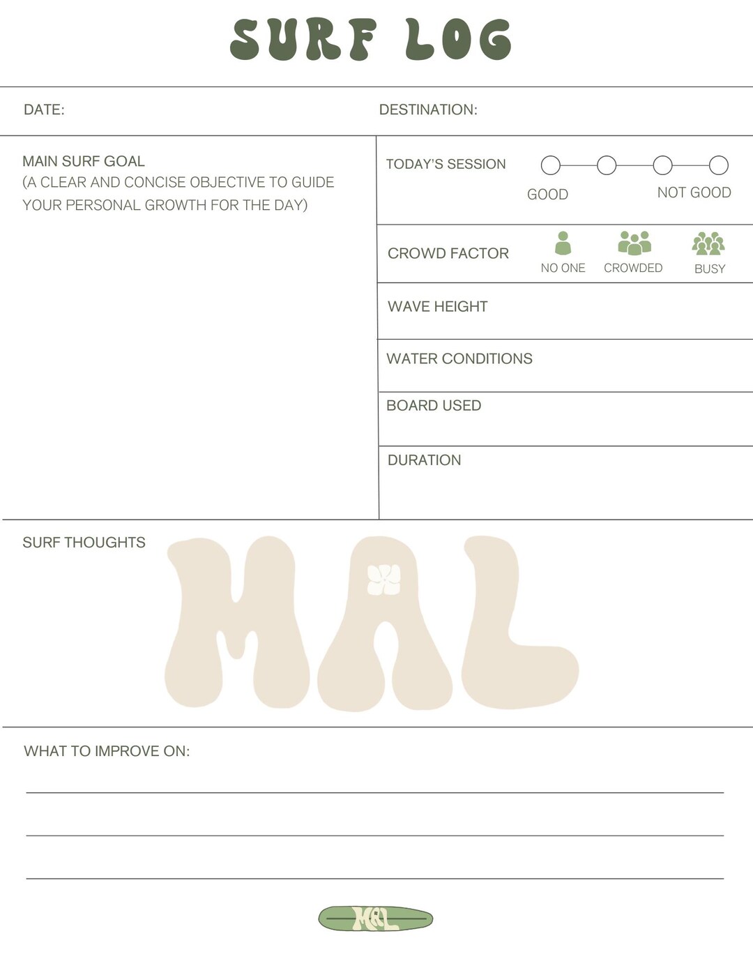Mal Surf Log - Etsy