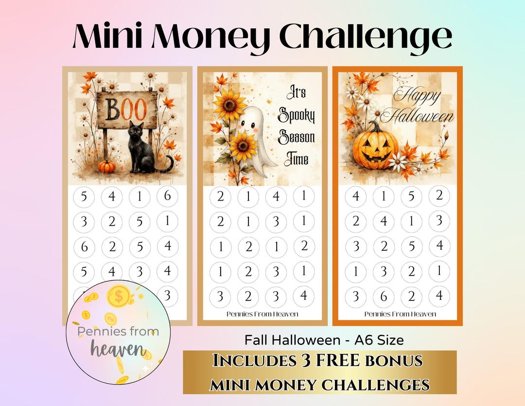 Fall Halloween Mini Money Challenge A6 Size Savings Challenge Printable ...