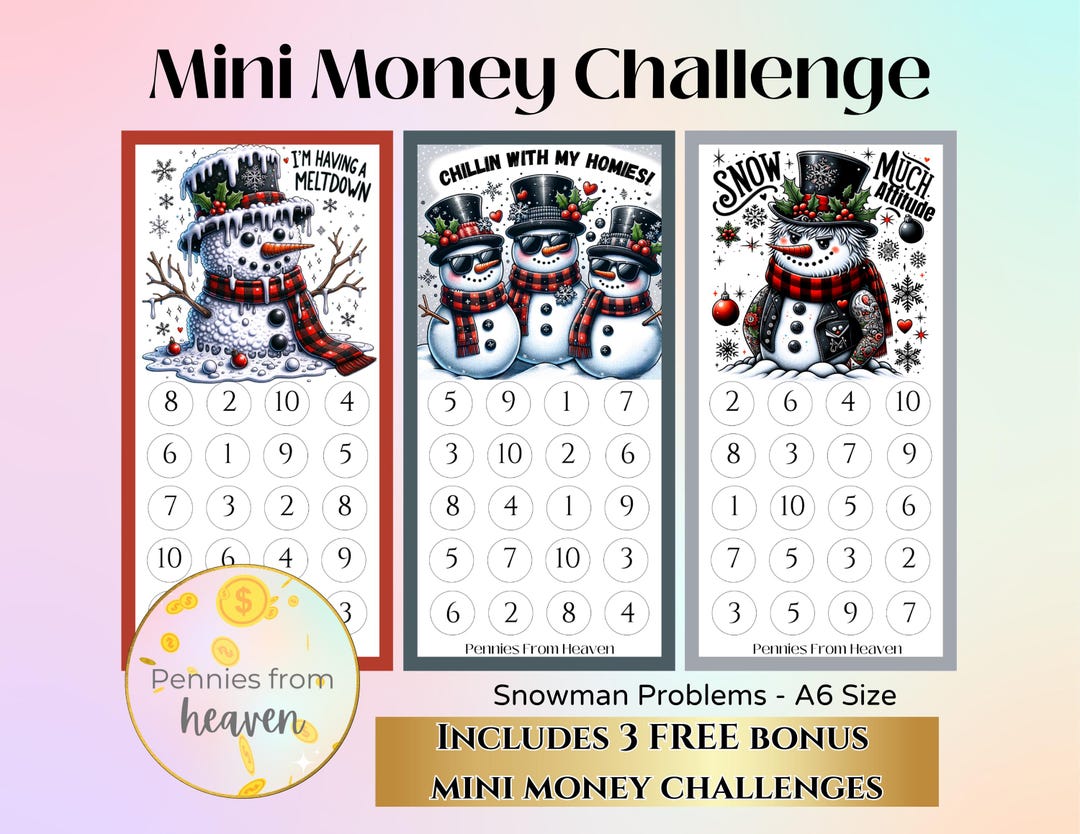 Christmas Mini Money Challenge Snowman Problems A6 Size Printable ...