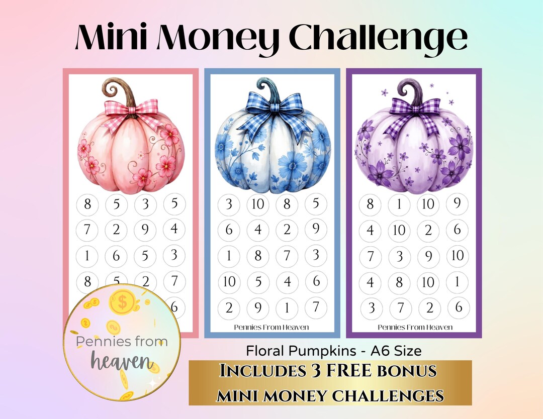 Floral Pumpkins Mini Money Challenge Printable A6 Savings Tracker ...