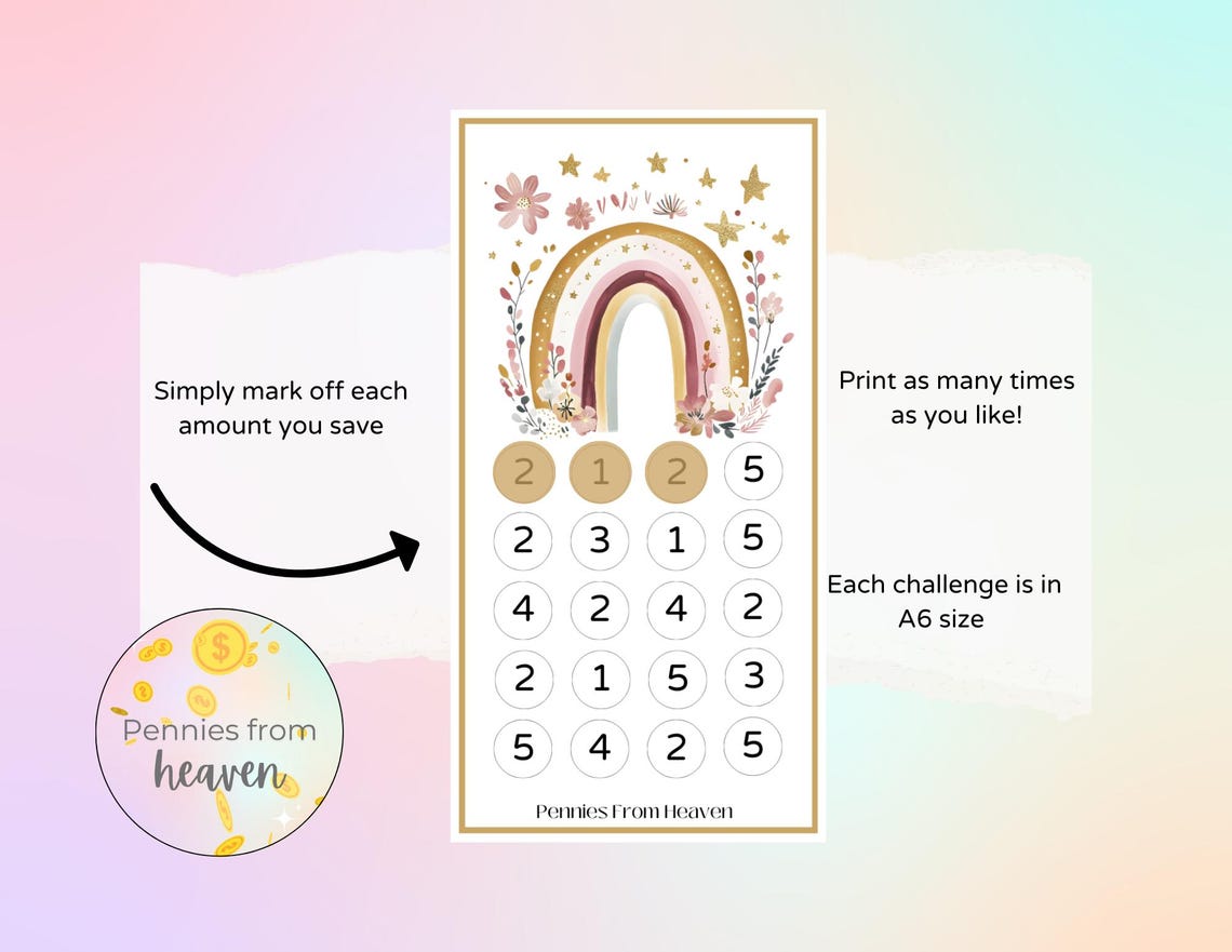 Boho Rainbow Mini Money Challenge, A6 Binder Insert, Mini Savings ...