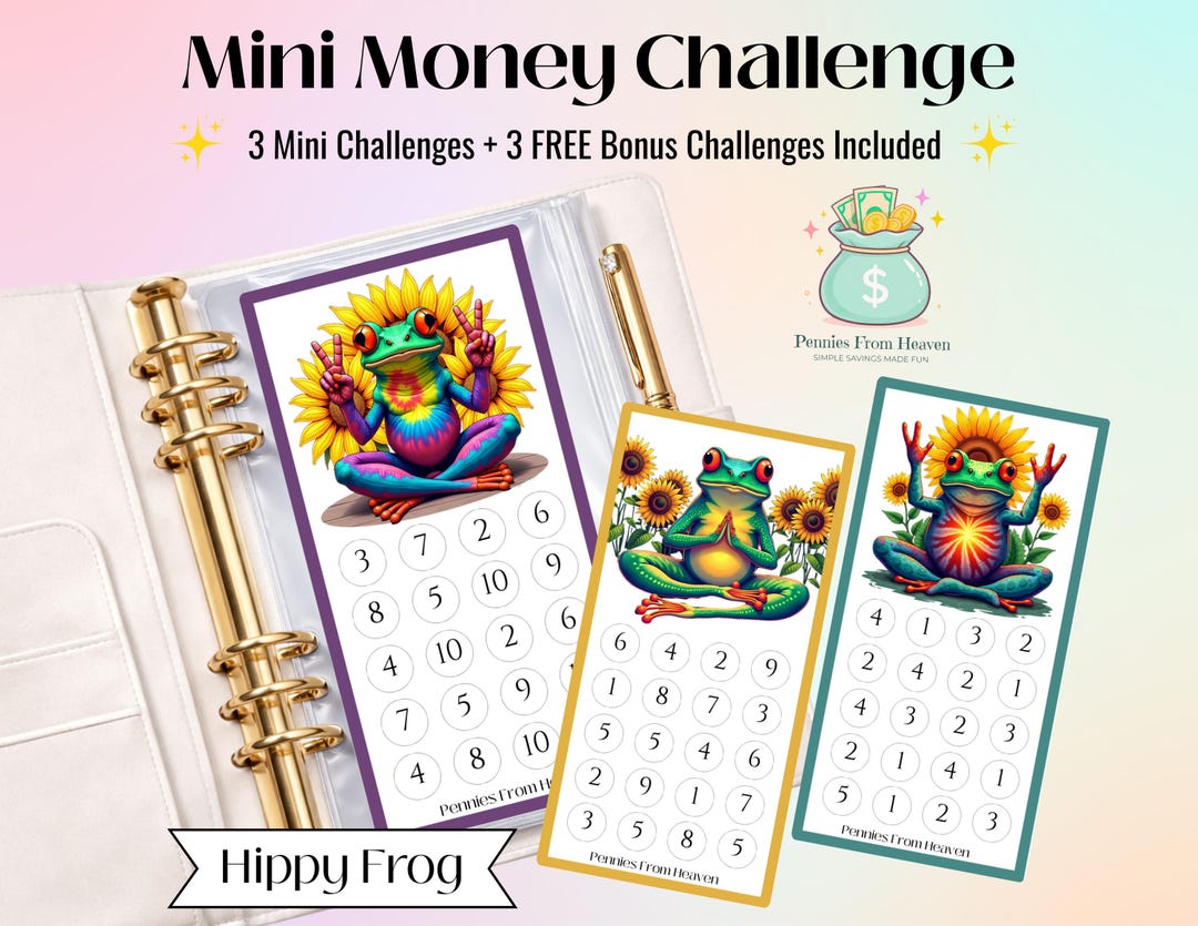 Hippy Frogs Mini Money Challenge Printable, A6 Savings Tracker, Cute ...