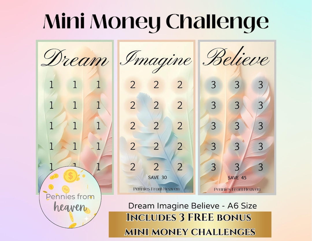 Mini Money Challenge, Dream Imagine Believe, A6, Mini Money Tracker ...