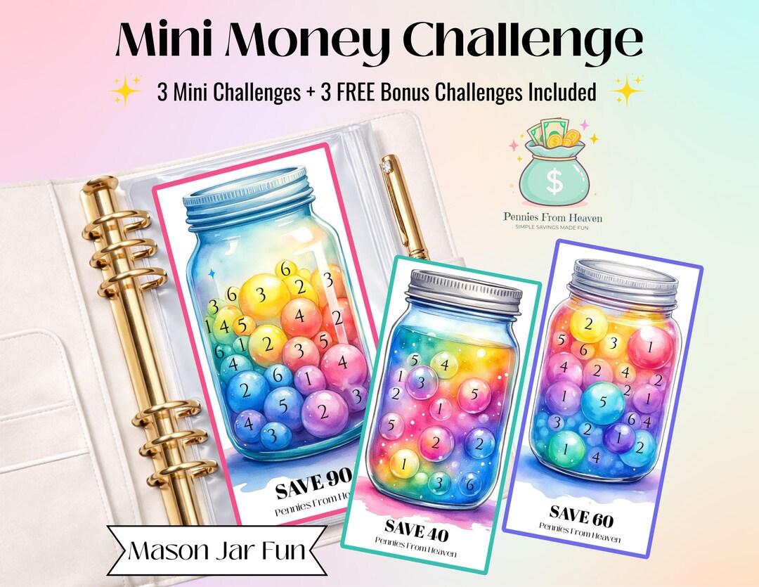 Mason Jar Mini Money Challenge, A6 Binder Insert, Printable Savings ...