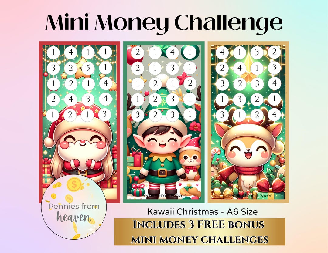 Kawaii Christmas Mini Money Challenge Printable, A6 Savings Tracker ...