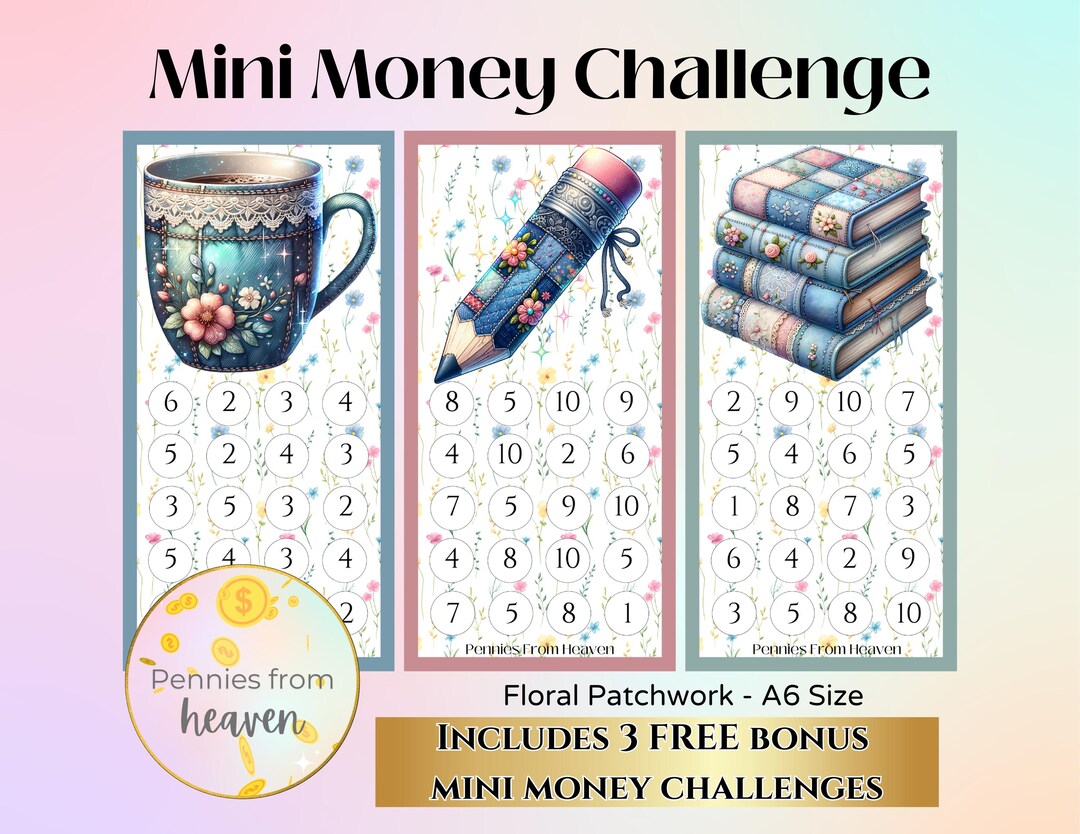 Floral Patchwork Mini Money Challenge Printable A6 Savings Tracker ...