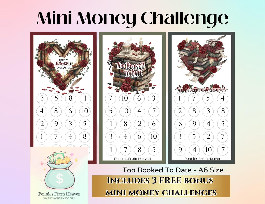 Mini Money Challenge Printable, Book Lover Savings Challenge A6, Too ...
