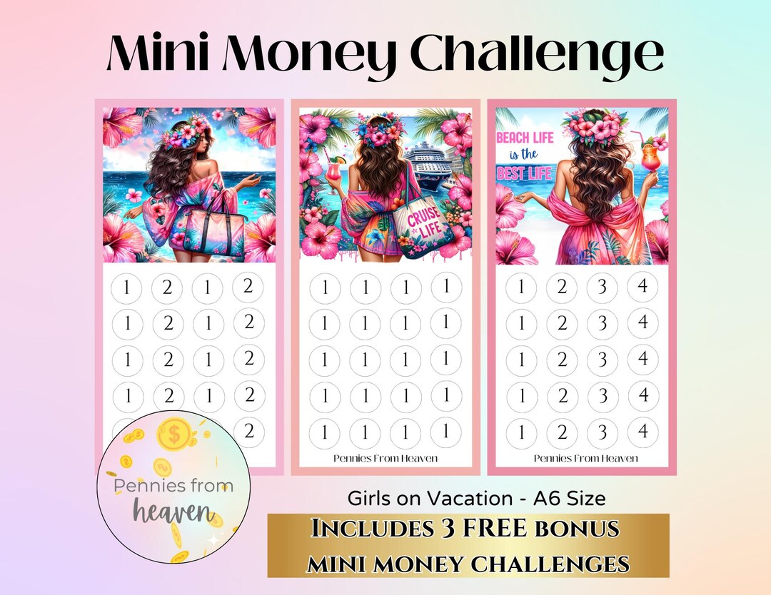 Girls on Vacation Mini Money Challenge, Mini Savings Challenge, A6 ...
