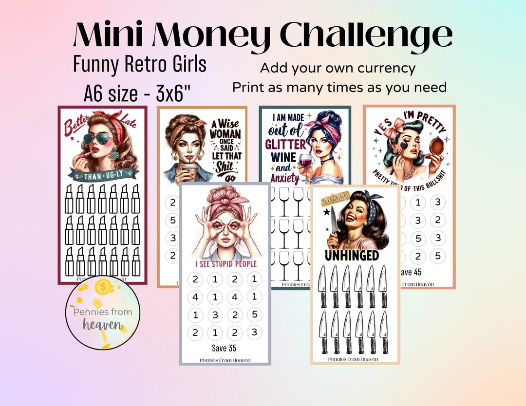 Mini Money Challenge, A6, Retro Girls, Mini Money Tracker, Mini Savings ...