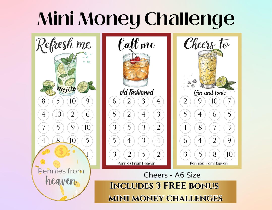 Mini Money Challenge Bundle A6 Cocktail Savings Challenge Mojito Old ...