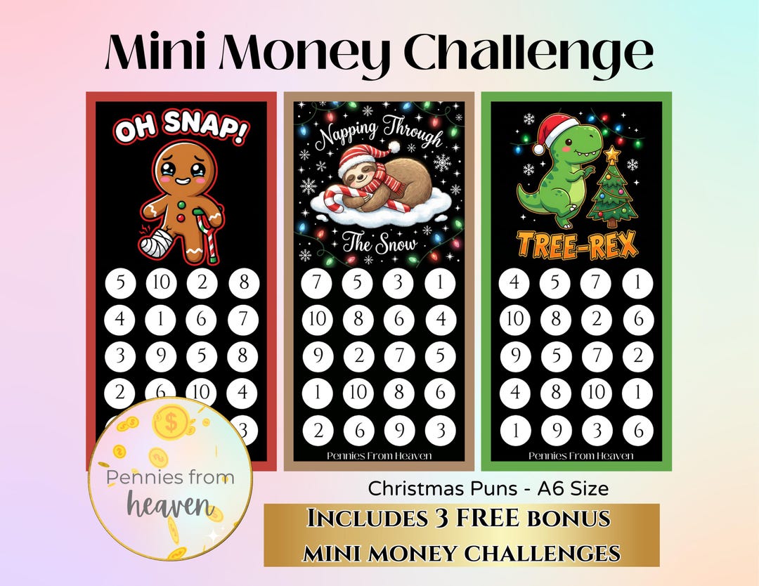 Christmas Puns Savings Mini Money Challenge A6 Size Printable Funny ...