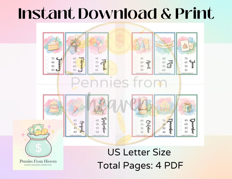 Birthday Fund Savings Challenge Printable, 12 Month Money Saving ...