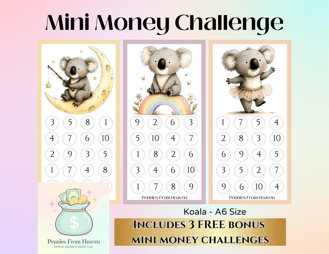 Koala Mini Money Challenge A6 Size Printable Savings Tracker Budget ...