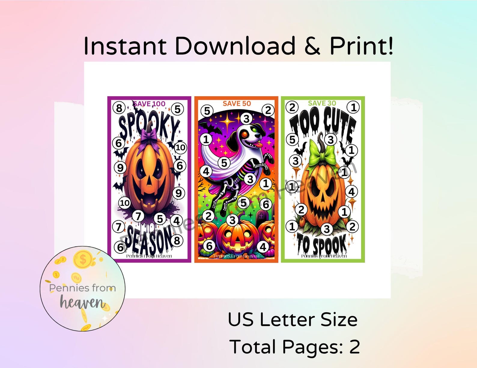 Neon Halloween Mini Money Challenge, A6 Binder Insert, Printable ...