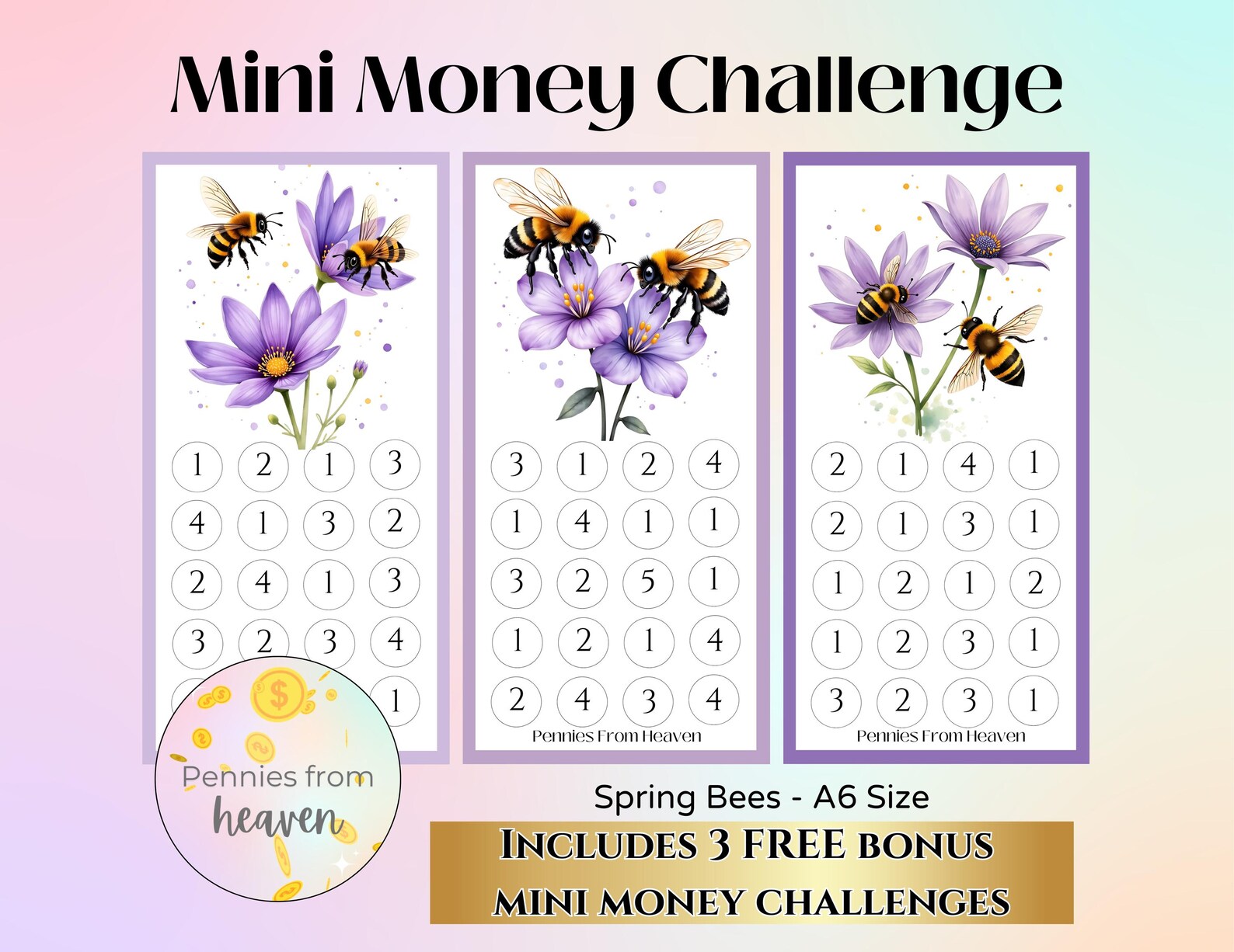 Spring Bees Mini Money Challenge Printable, A6 Savings Tracker, Floral ...