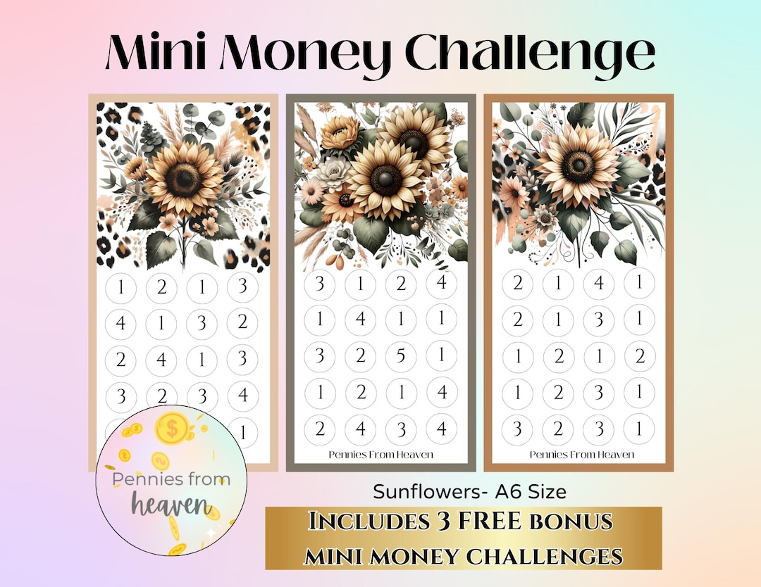 Sunflowers Money Challenge, A6 Binder Insert, Printable Savings Game ...