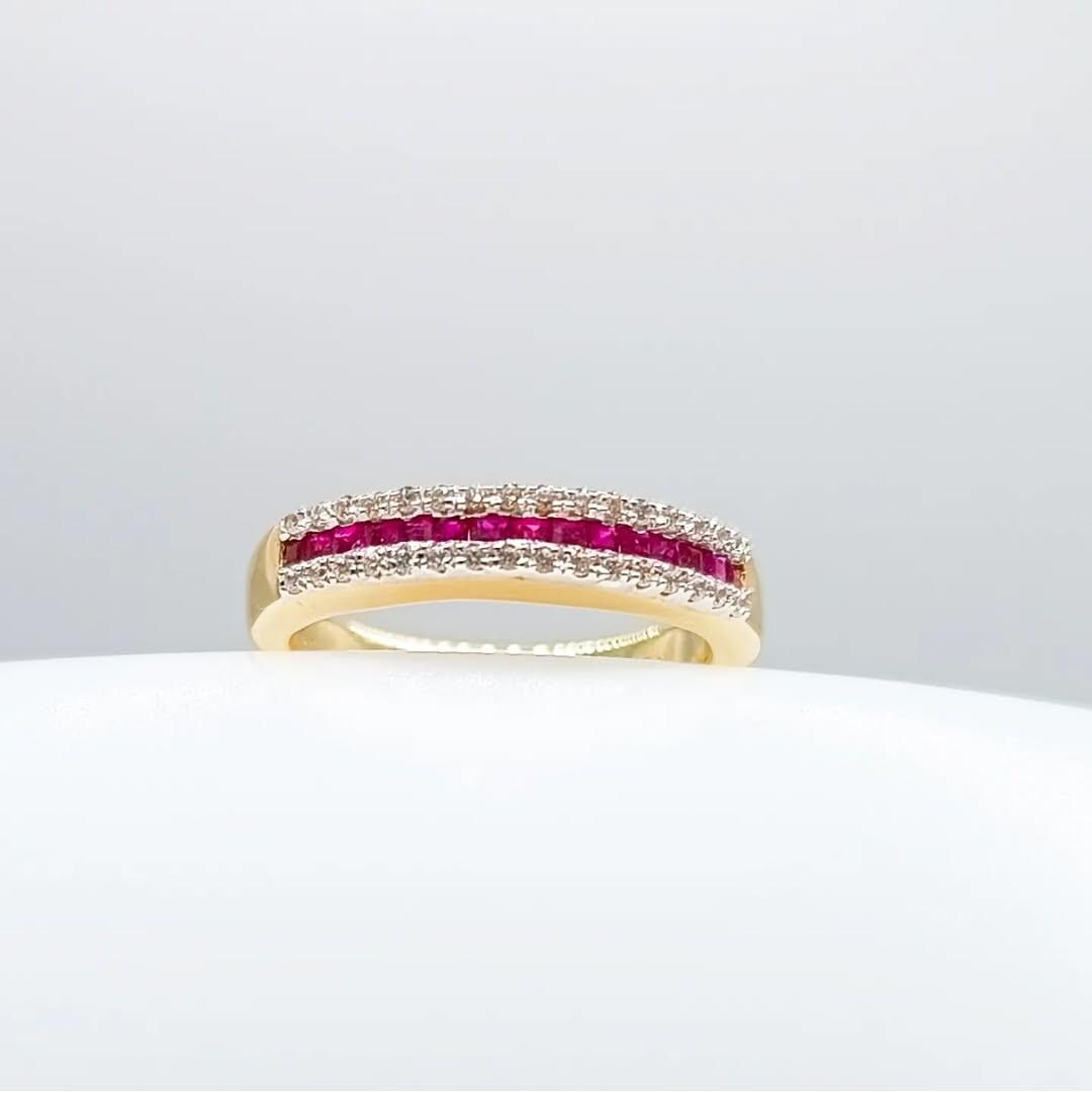 14K Solid Gold Ruby Ring, Minimalist Red Gemstone Band, July Birthstone ...