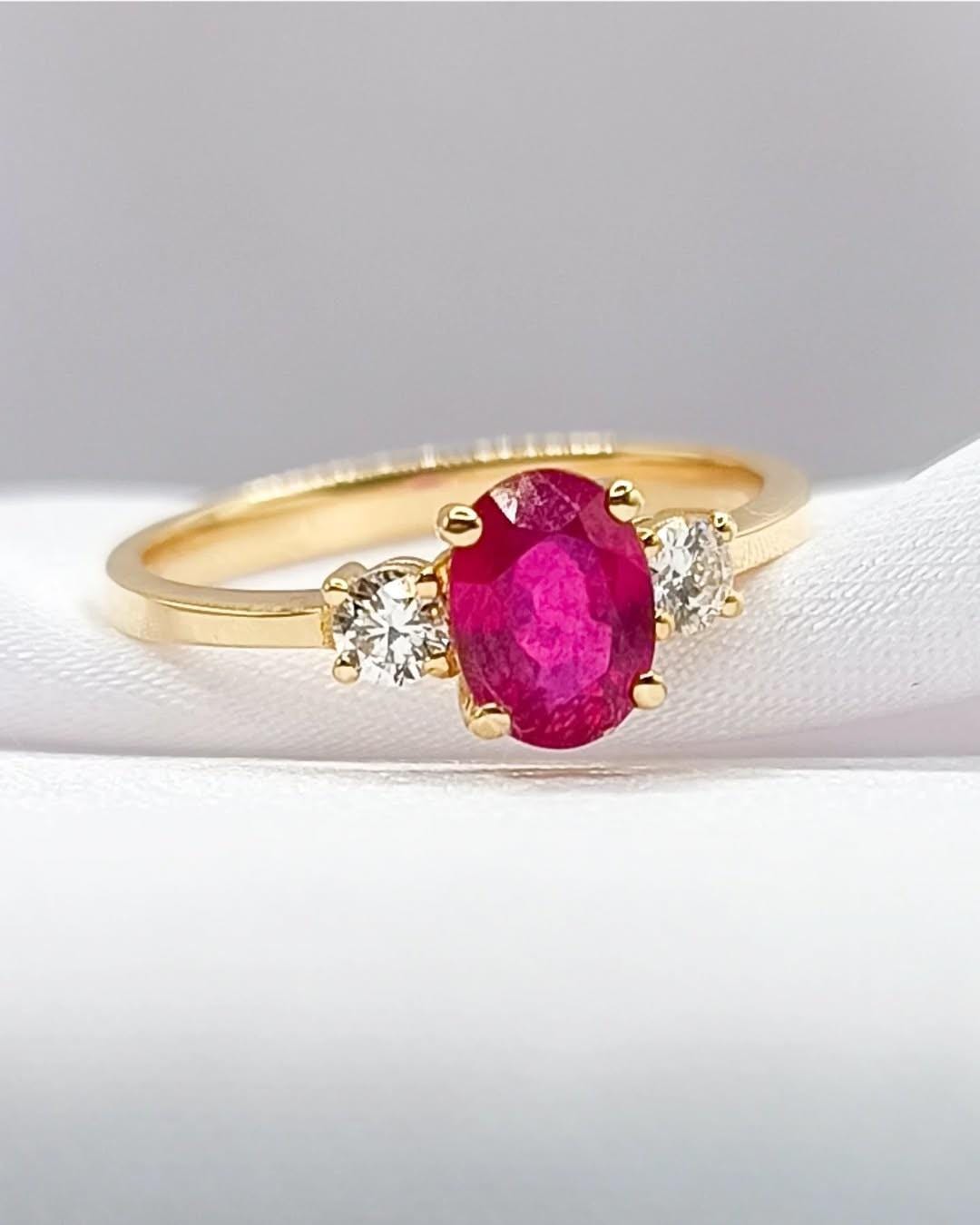 18K Solid Gold Ruby Diamond Ring, Statement Gemstone Ring for Women - Etsy