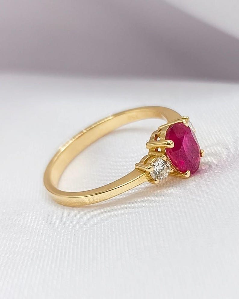 18K Solid Gold Ruby Diamond Ring, Statement Gemstone Ring for Women - Etsy
