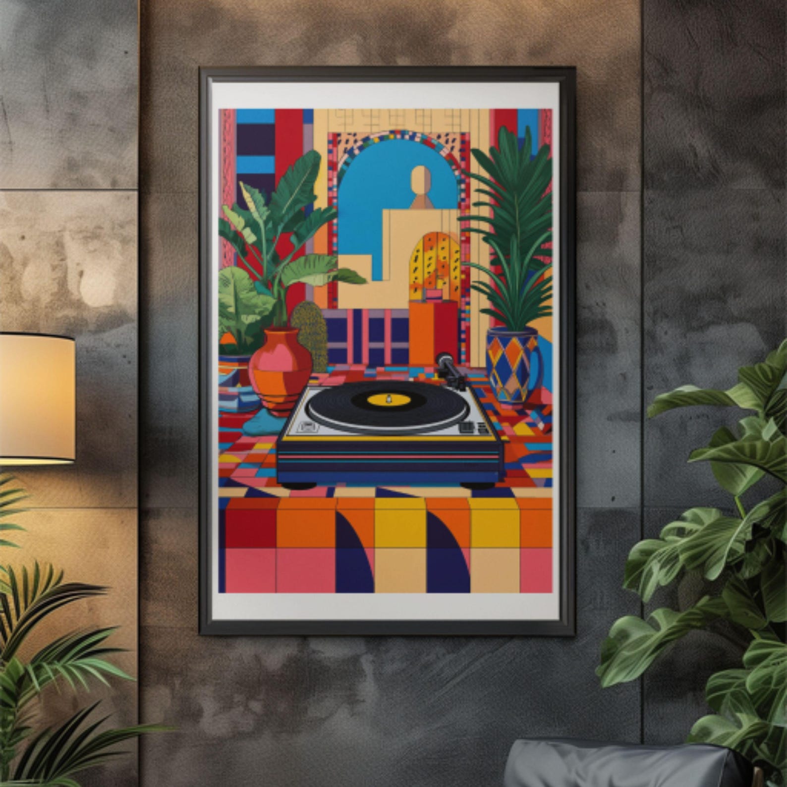 Printable Record Player Poster Retro Wall Art Mid Century Modern Decor ...