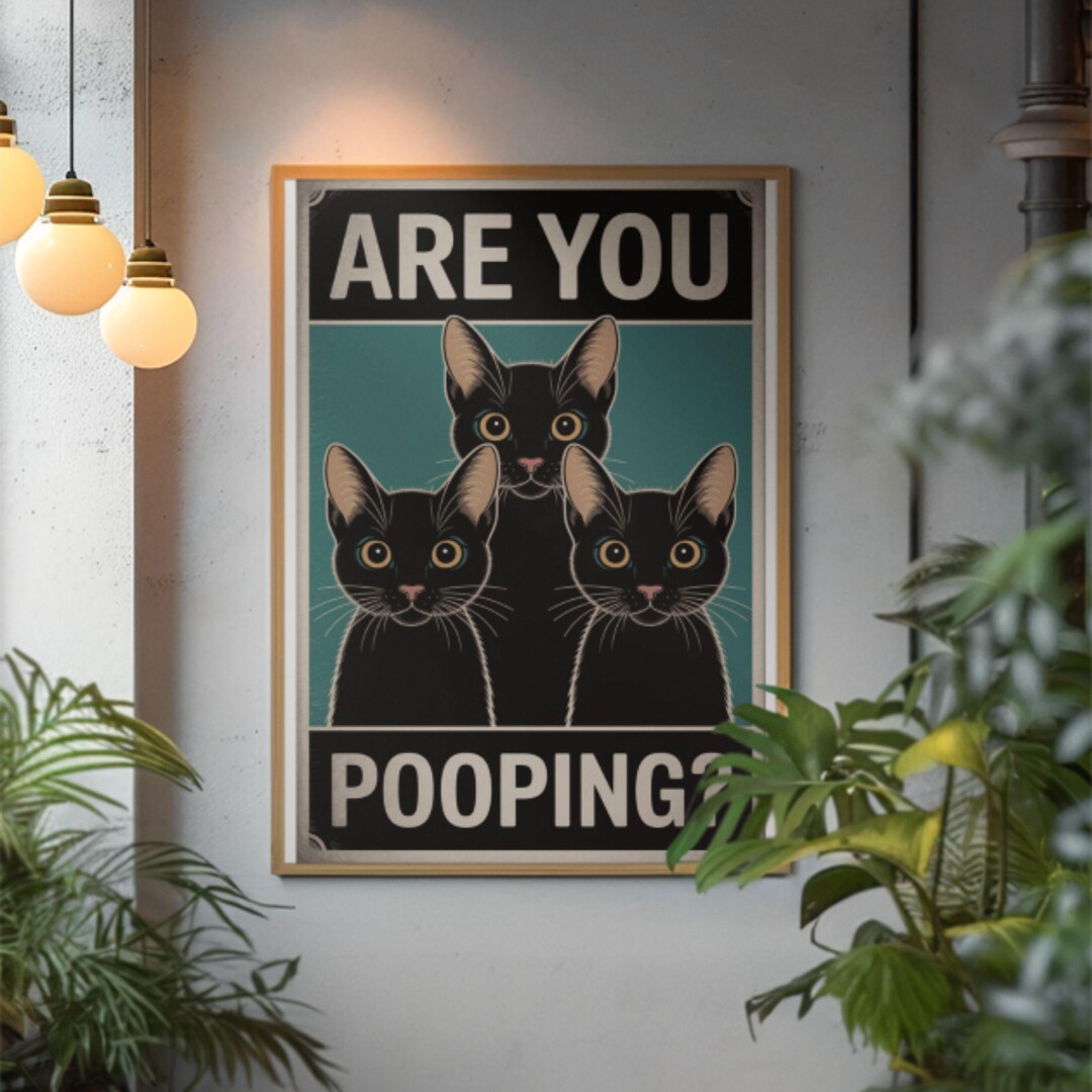 Are You Pooping Cat Printable Art Funny Bathroom Wall Decor Toilet ...