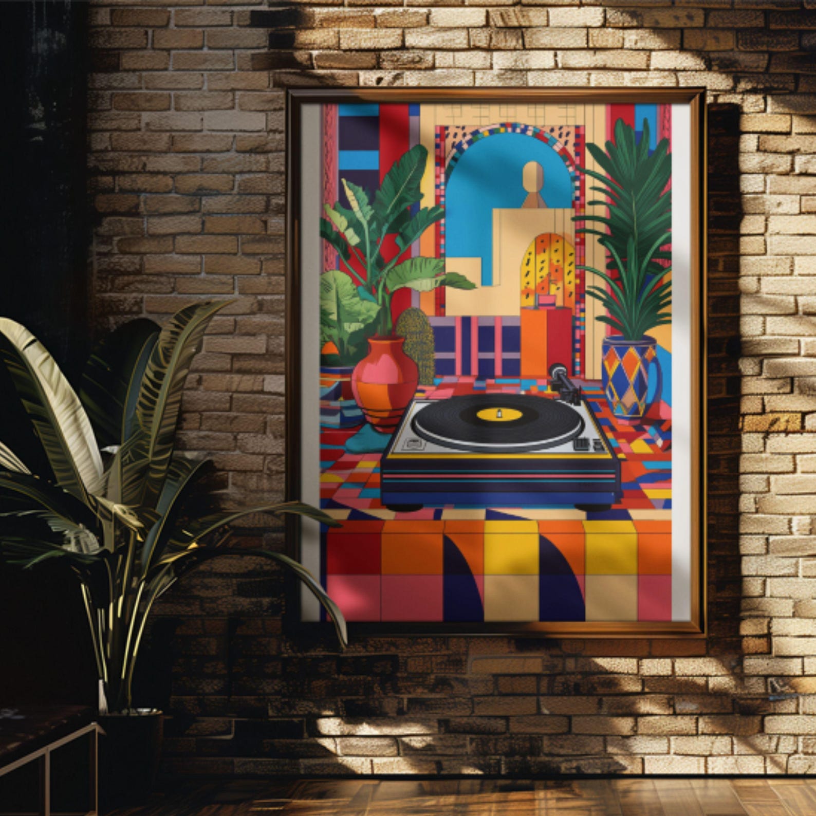 Printable Record Player Poster Retro Wall Art Mid Century Modern Decor ...